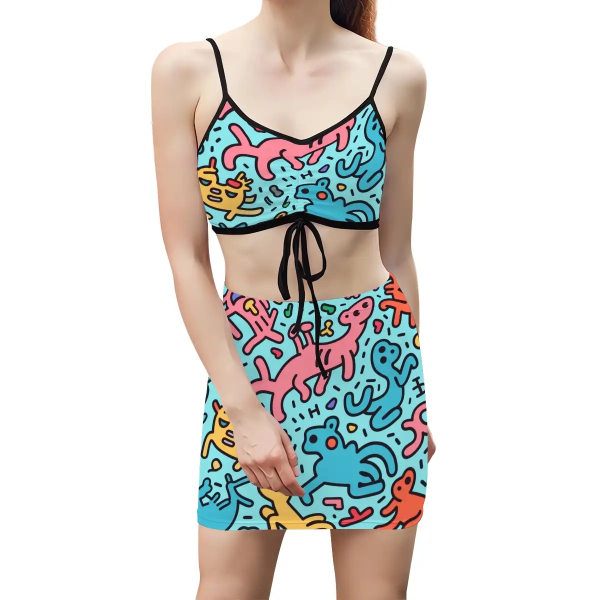 Custom Printed On Demand Crop Top Skirt Set Aop Printkk